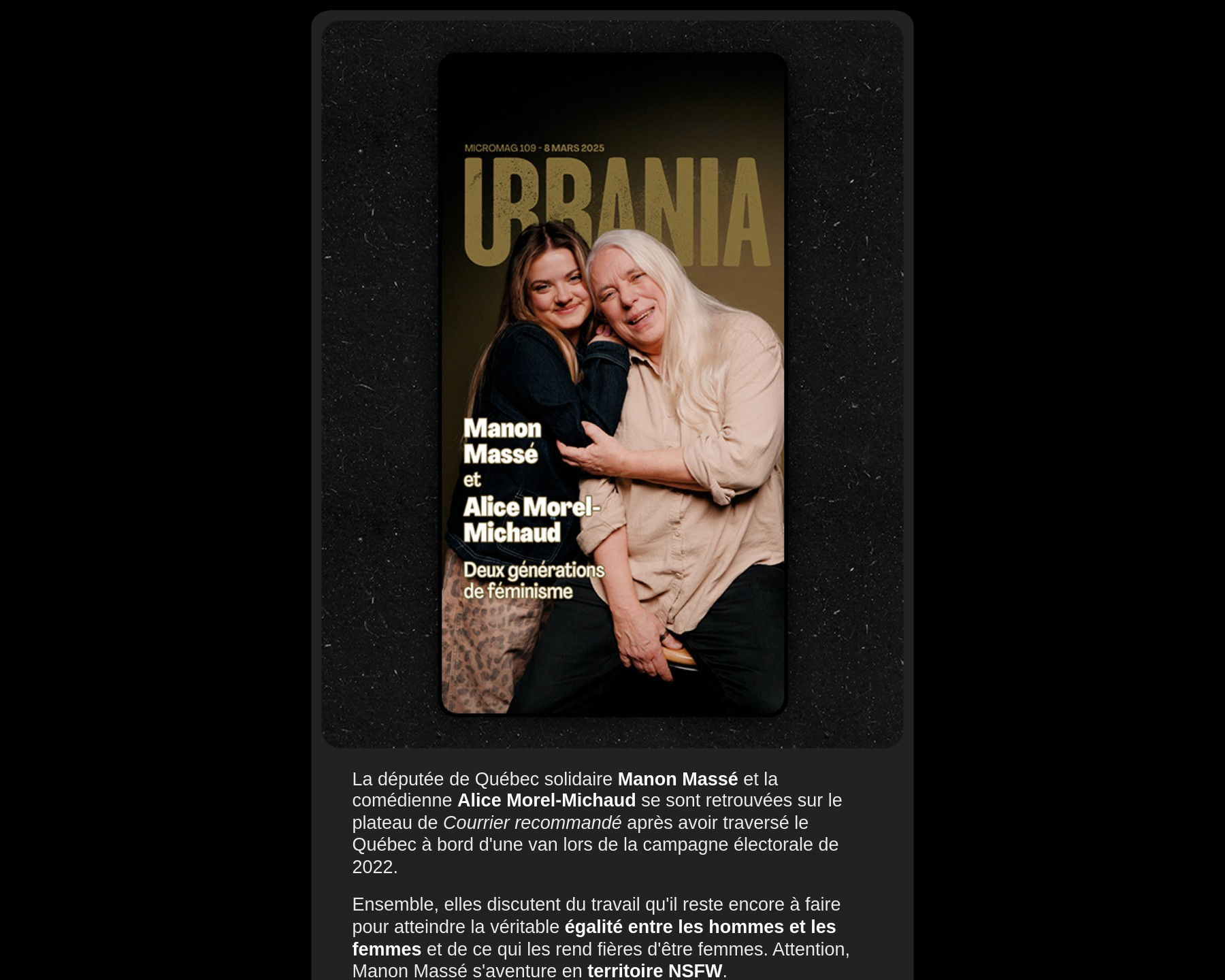 Alice Morel-Michaud et Manon Massé : fières d'être femmes 💖 | URBANIA